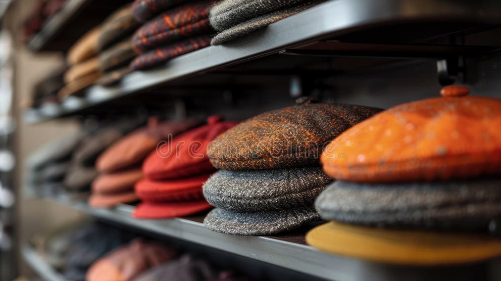 Rows of Various Caps on a Shelf. Stock Photo - Image of hats, store ...