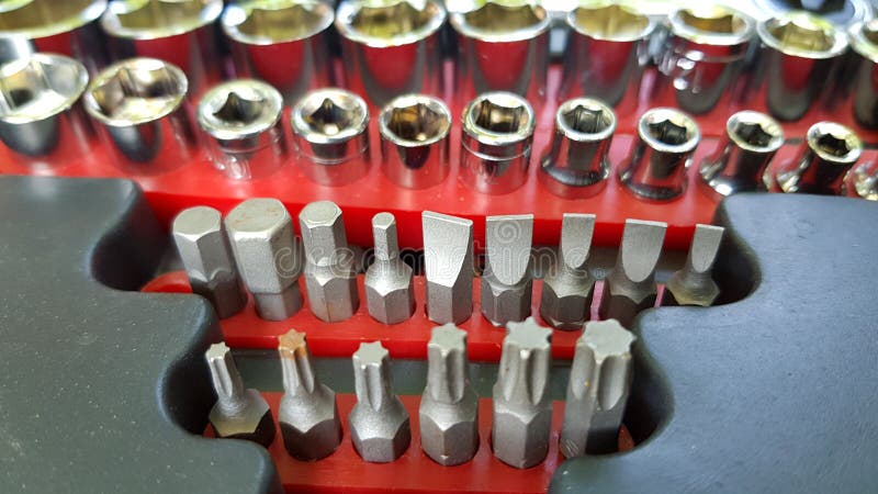 Set of Steel Beats and Socket for Beats. Toolkit Drills Closeup Stock ...