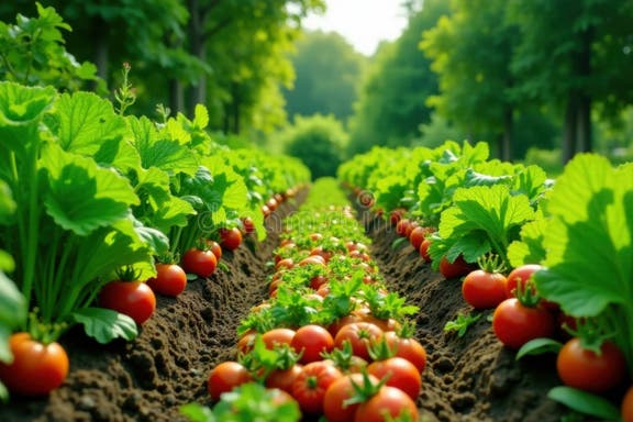 Rows of Various Vegetables Thriving in a Sprawling Garden Plot ...