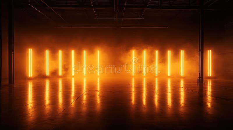 Rows of Vertical Orange Lights Creating a Dramatic Atmosphere in a Dim ...