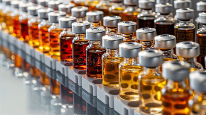 Rows of Vials with Colorful Liquid in Laboratory. Generative Ai Stock ...