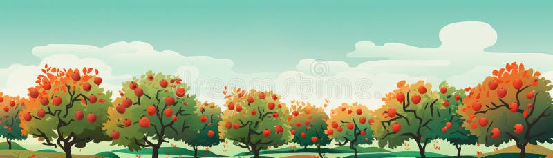Rows of Vibrant Apple Trees in an Orchard during Harvest Illustration ...