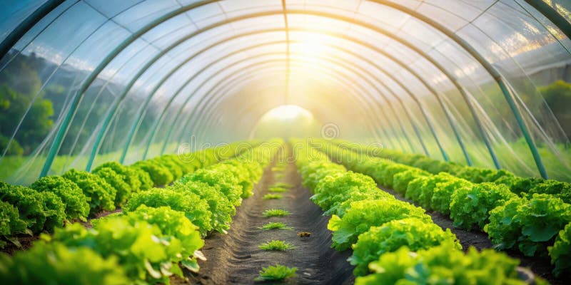 Rows of Vibrant Green Lettuce Thriving Under the Warm Sunlight within a ...