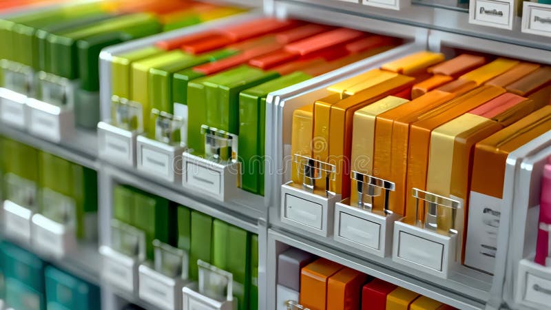Rows of Vibrant Rectangular Color Samples Organized in Transparent ...