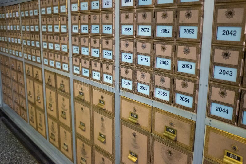 Rows of Vintage Post Boxes of Assorted Sizes Stock Photo - Image of ...