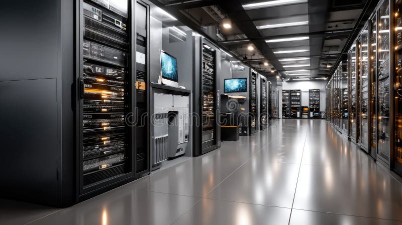 Rows of VR Microservices Glow in a Dark Server Room, Highlighted by ...