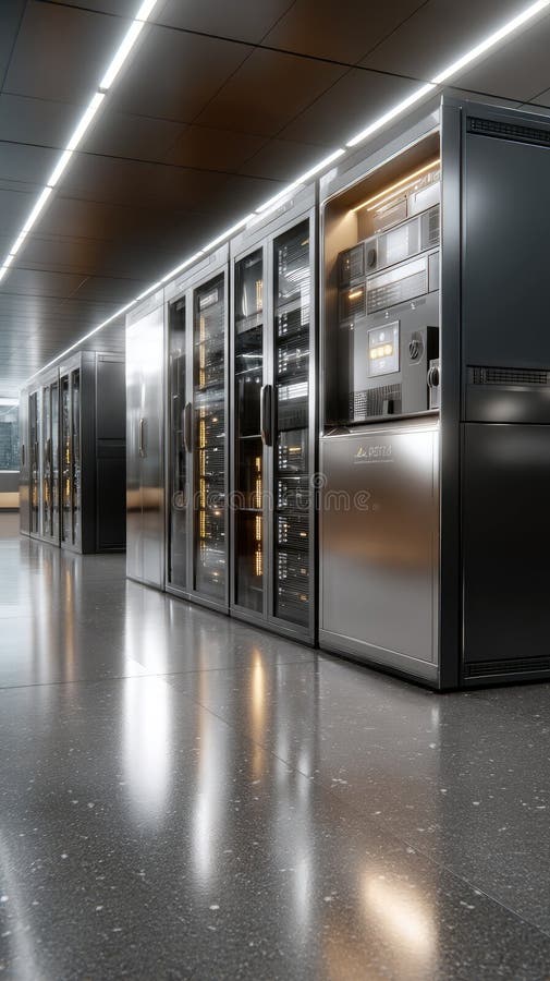 Rows of VR Microservices Glow in a Dark Server Room, Highlighted by ...