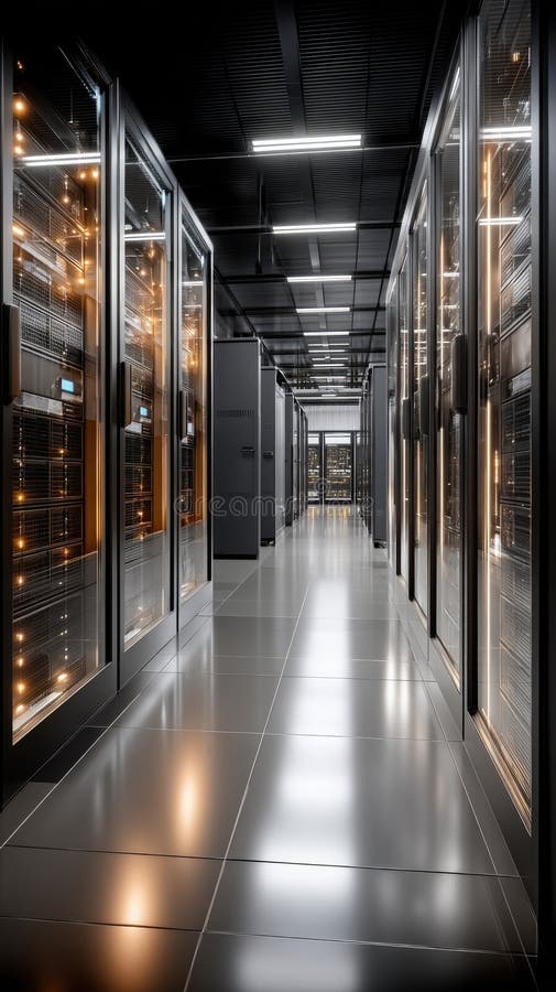 Rows of VR Microservices Glow in a Dark Server Room, Highlighted by ...