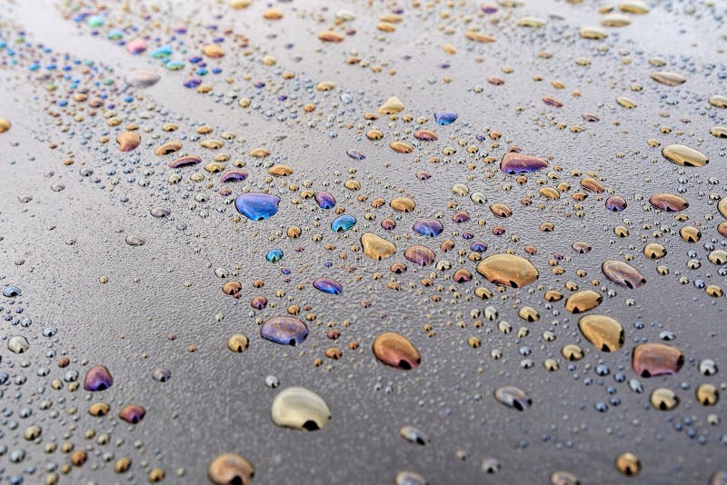 Rows of Water Droplets that are on the Bituminous Surface, on the Drops ...