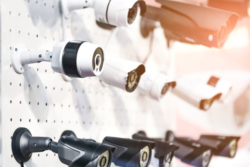 Rows of White an Black Professional Surveillance Camera. Wall M Stock ...