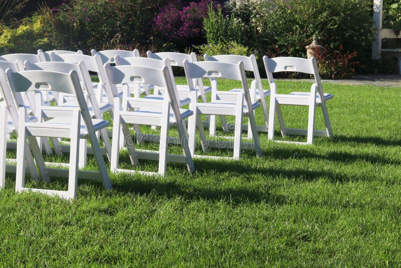 Rows of Wooden Chairs Set Up for Wedding Stock Photo - Image of ...