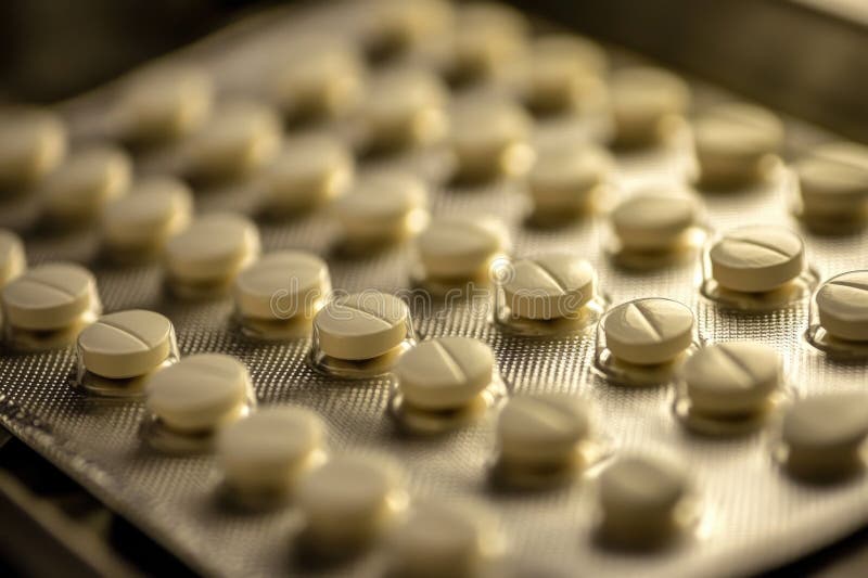 Rows of White Medication Tablets in a Blister Pack on a Tray Stock ...