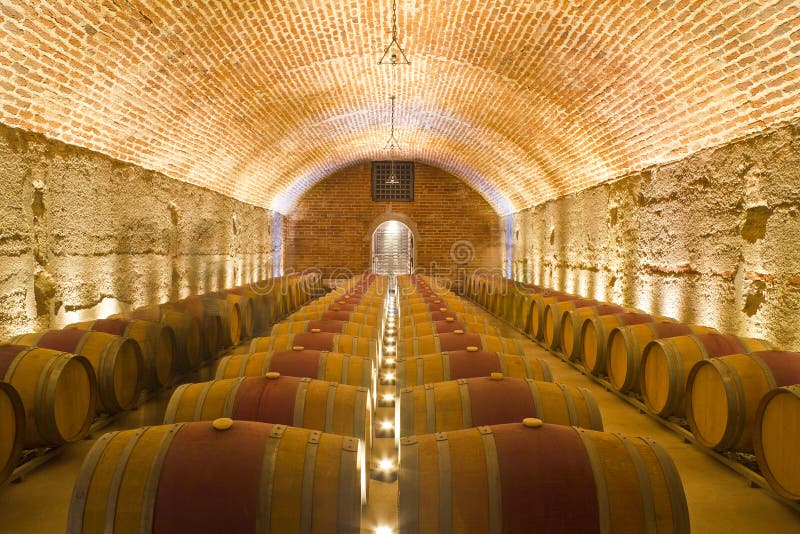 Rows of Wine Barrels in a Cellar Stock Photo - Image of underground ...