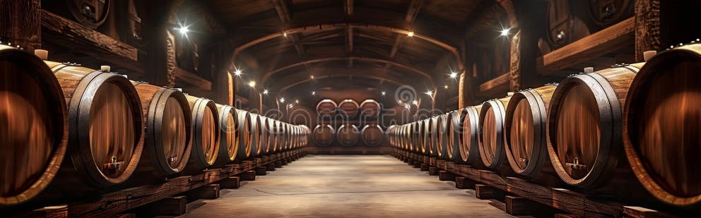 Rows of Wine Barrels in a Dark Cellar Stock Image - Image of barrels ...