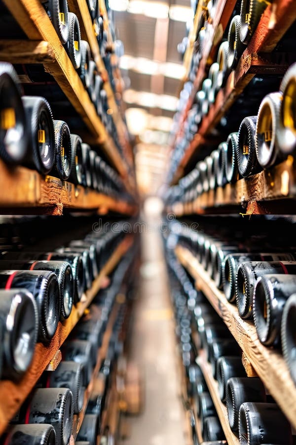 Rows of Wine Bottles in a Cellar, Showcasing Winery Storage, Wine ...