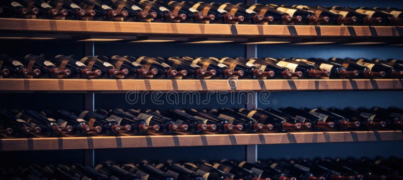 Rows of Wine Bottles on Racks in a Cellar Stock Image - Image of ...