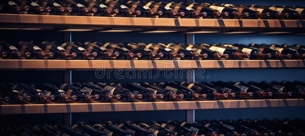 Rows of Wine Bottles on Racks in a Cellar Stock Image - Image of ...