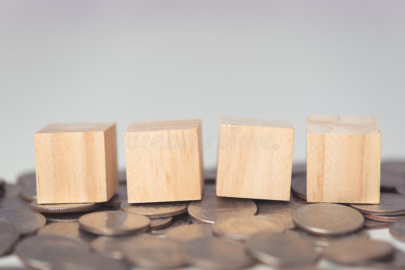 Rows of Wood Cube on Coins Floor Stock Image - Image of create ...