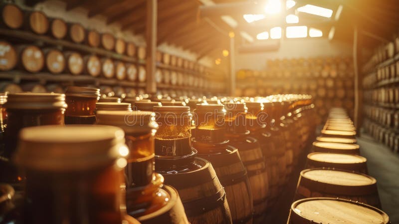 Rows of Wooden Barrels in a Cellar Stock Photo - Image of warmth ...
