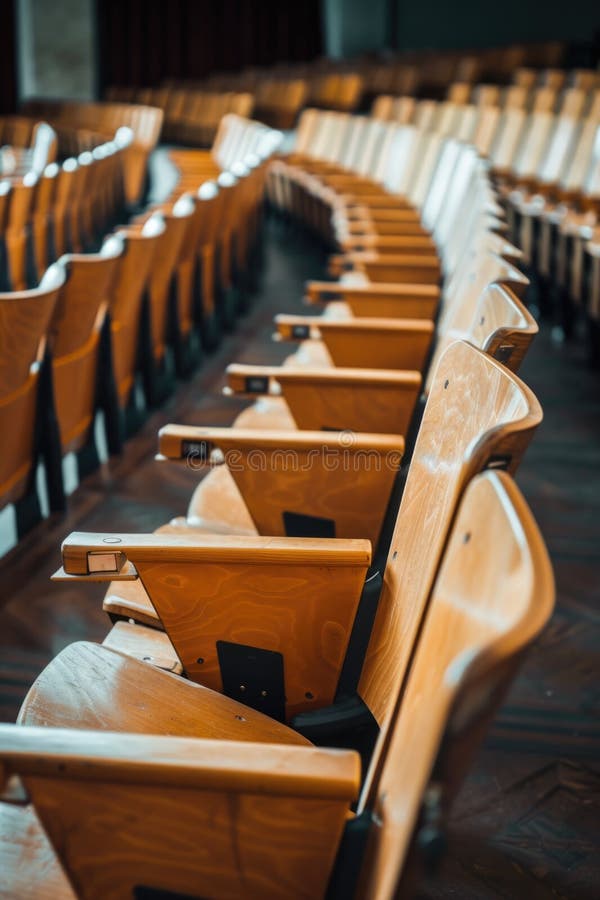 Rows of Wooden Chairs in a Large Auditorium. Suitable for Educational ...