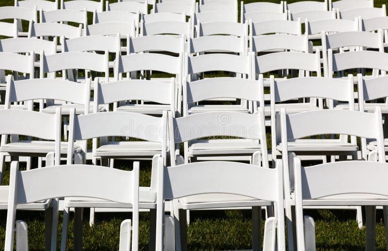 Rows of Wooden Chairs Set Up for Wedding Stock Image - Image of outside ...