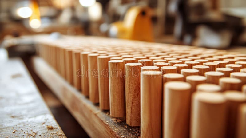 Rows of Wooden Dowels on a Workshop Table. Stock Photo - Image of ...