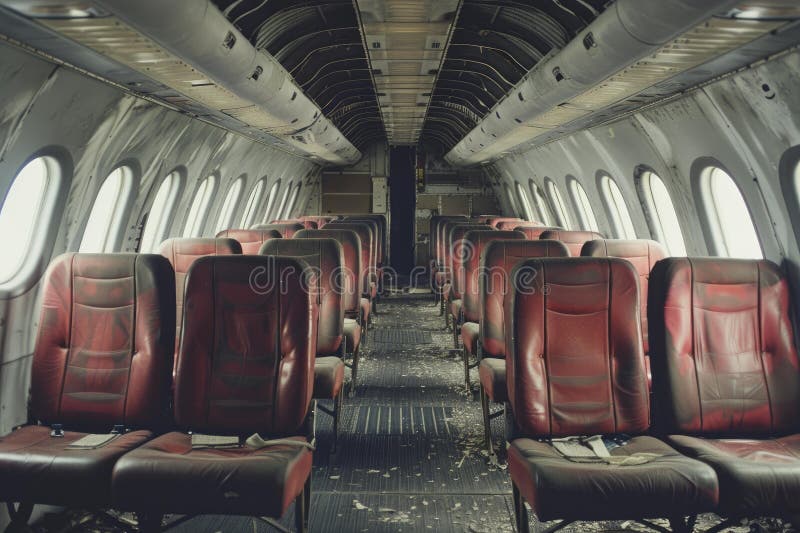 Empty Seats Inside an Abandoned Airplane Cabin Stock Illustration ...
