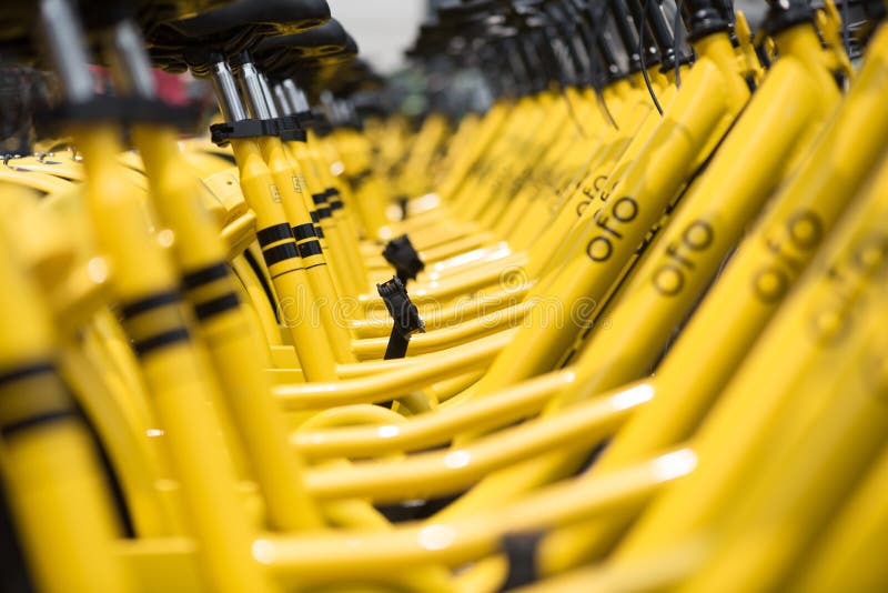 Rows of Yellow OFO Station-free Shared Bikes Editorial Stock Photo ...