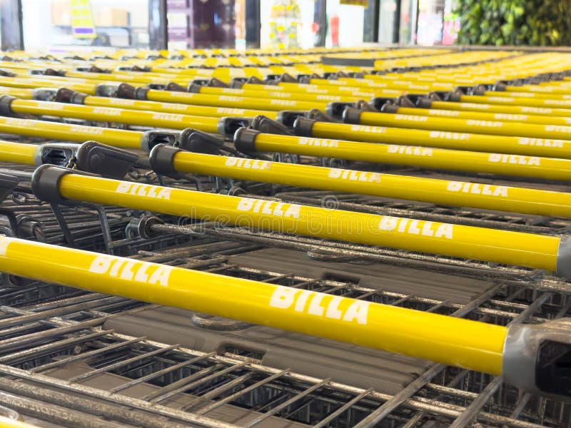 Rows of Yellow Shopping Carts at Retail Store Editorial Stock Photo ...