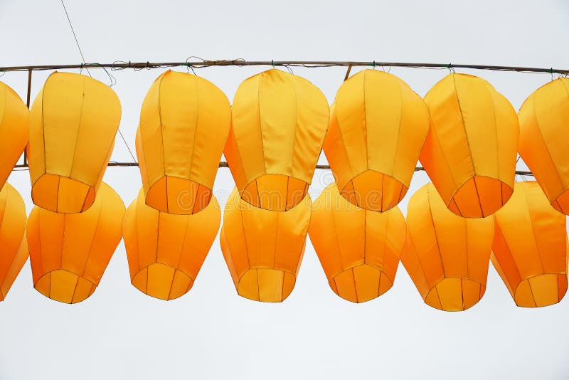 Rows of Yellow Silk Lanterns Stock Image - Image of asian, decoration ...