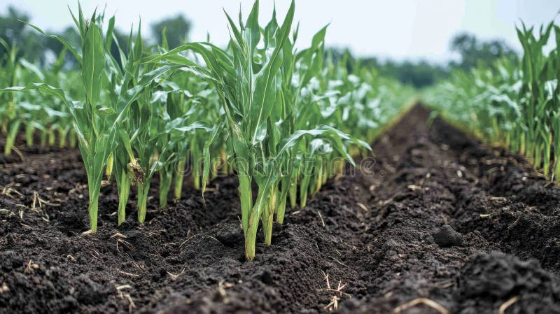 Rows of Young Corn Plants in Dark Soil Stock Image - Image of field ...
