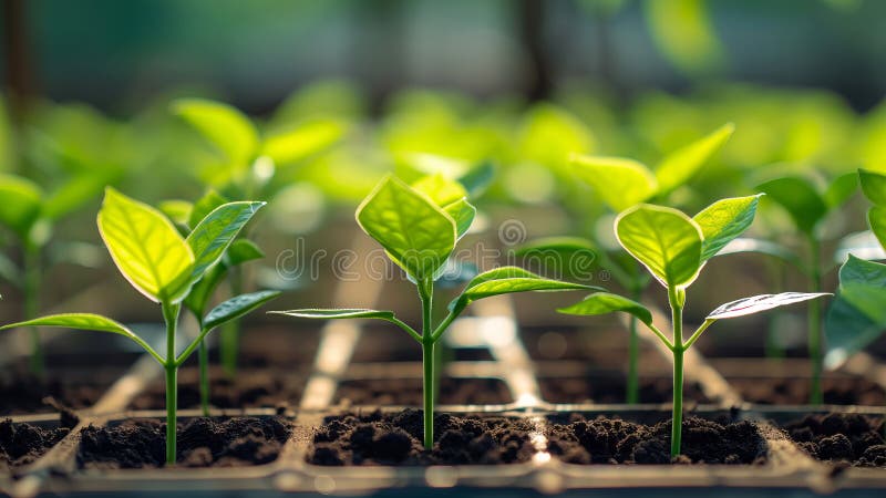 Rows of Young Plant Seedlings Growing in Soil Stock Photo - Image of ...