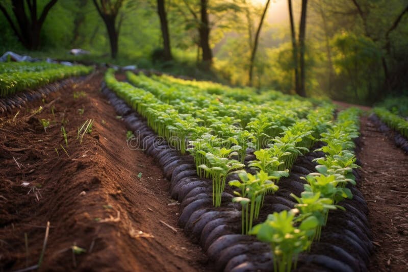 Rows of Young Seedlings in a Garden Stock Photo - Image of rows ...