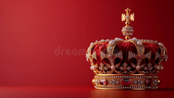 Royal Background with a Crown with Jewels on Solid Red Backdrop ...