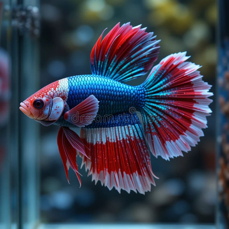 A Royal Betta Fish with Intricate Thai Flag-inspired Patterns, Swimming ...