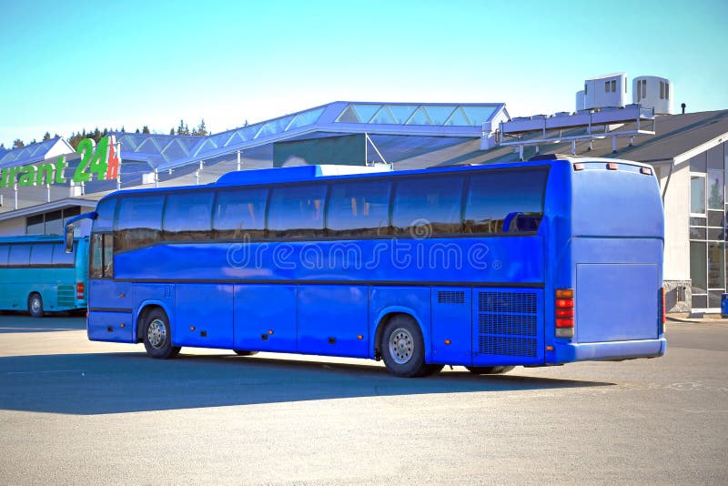 Royal Blue Coach Bus Waits for Passengers Stock Photo - Image of ...
