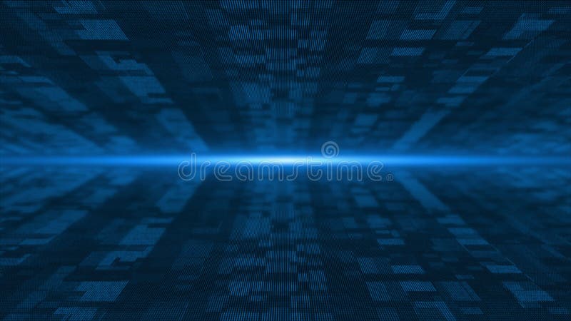 Royal Blue Flying Particles in Digital 3d Technologic Cyberspace with ...