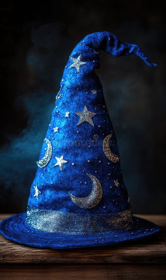 A Royal Blue Wizard Hat, with Silver Stars and Moons Stock Photo ...