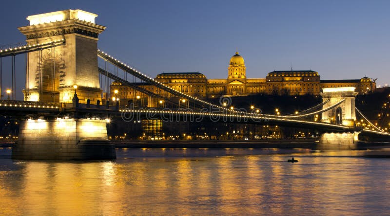 Royal Castle and Chain Bridge at Dusk in Budapest Stock Image - Image ...