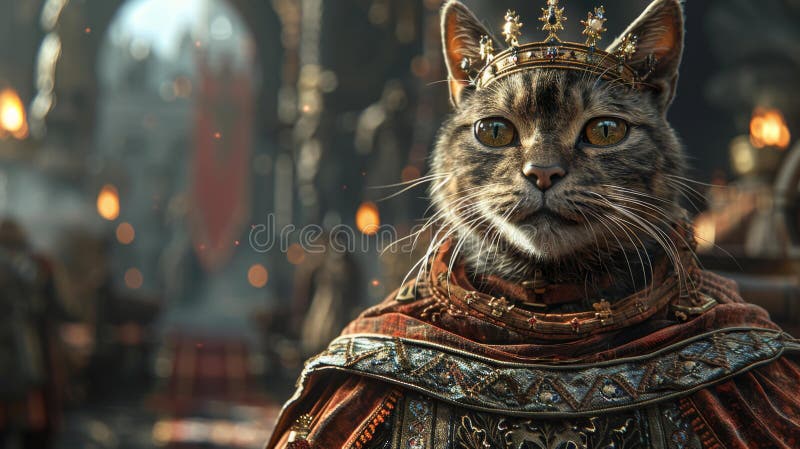 Royal Cat in a Medieval Castle - Generative Ai Stock Illustration ...