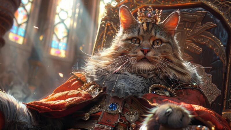 Royal Cat on Throne - Generative Ai Stock Illustration - Illustration ...
