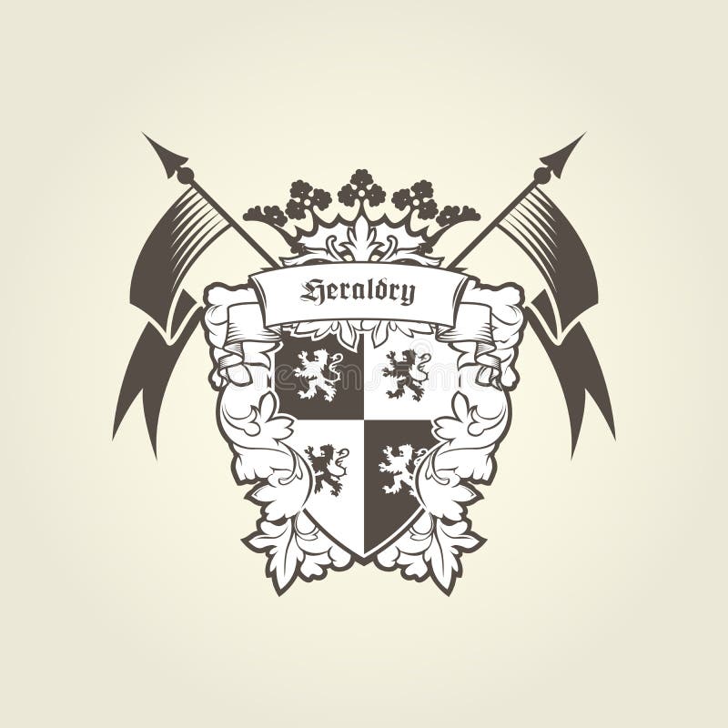 Medieval Royal Coat Of Arms Shield With Crown Stock Vector