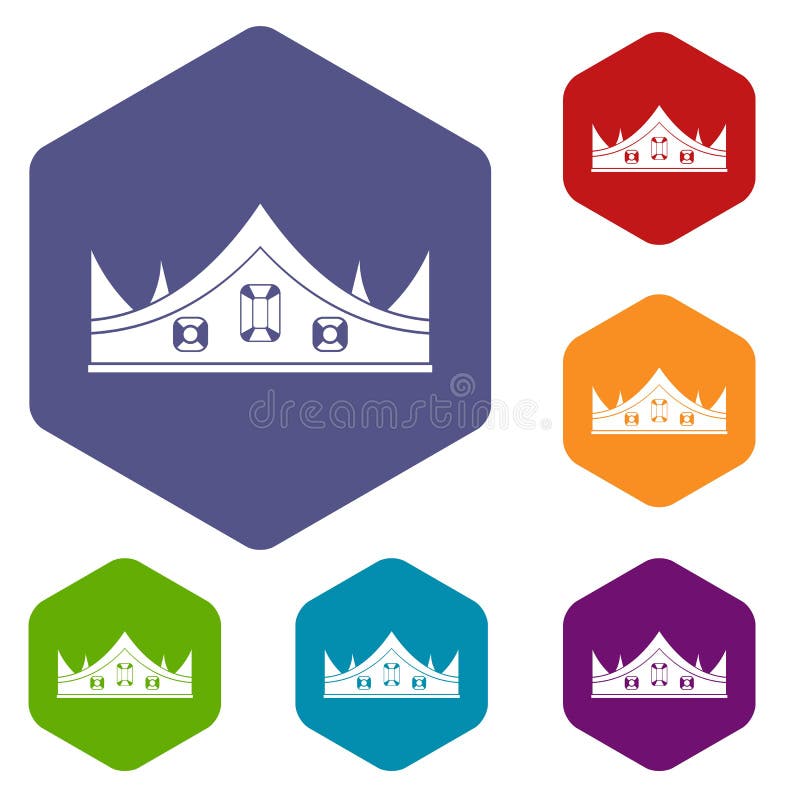 Royal Crown Icons Set Hexagon Stock Vector - Illustration of majestic ...