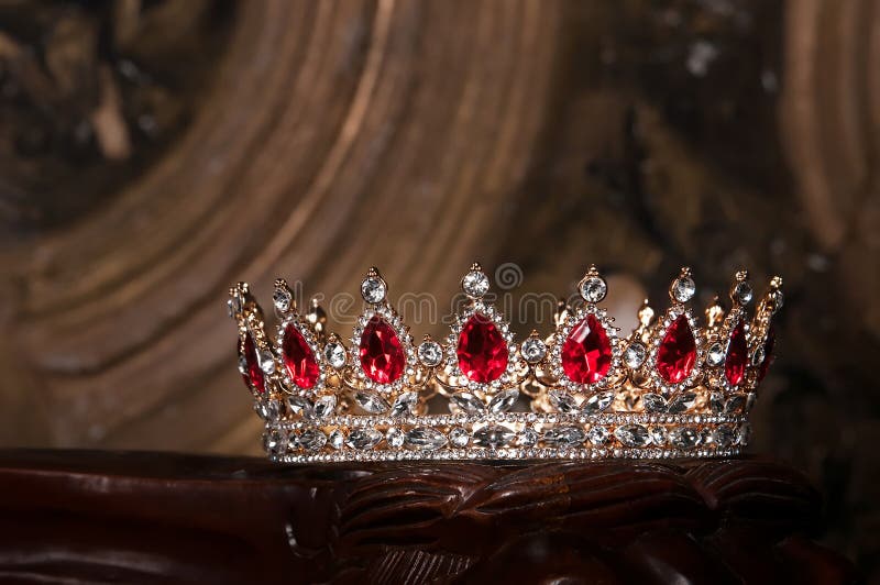 Royal Crown with Red Gems. Ruby, Garnet. Symbol of Power and Authority ...