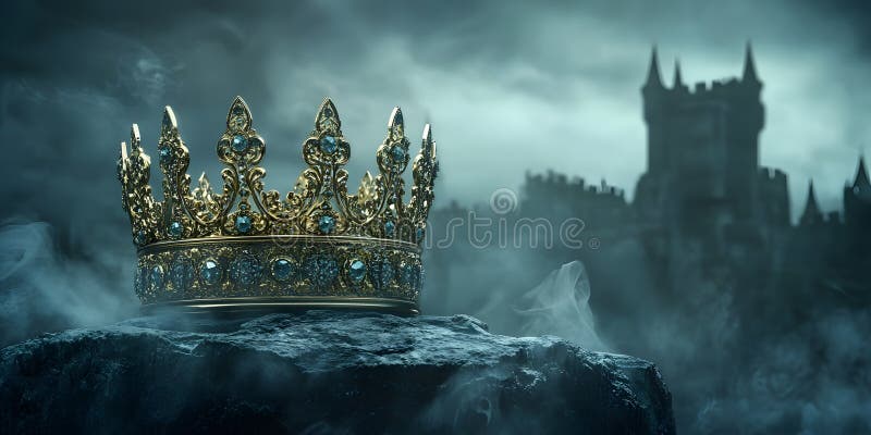 Royal Crown on Rock, Mysterious Castle Background Stock Illustration ...