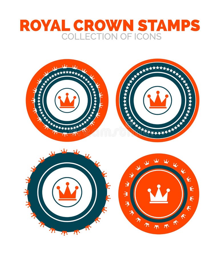 Royal Crown Stamp Premium Icon Set Stock Illustration - Illustration of ...