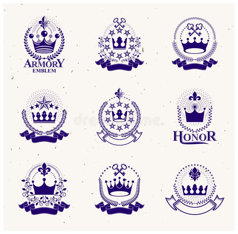 Royal Crowns Emblems Set. Heraldic Coat of Arms Decorative Logos ...