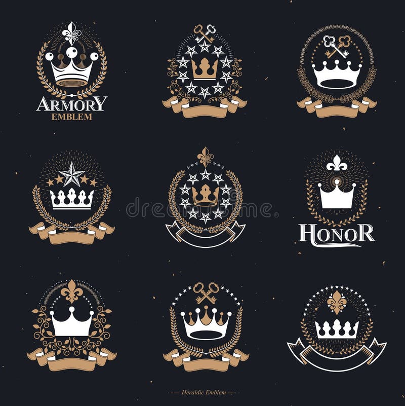 Royal Crowns Emblems Set. Heraldic Coat of Arms Decorative Logos ...