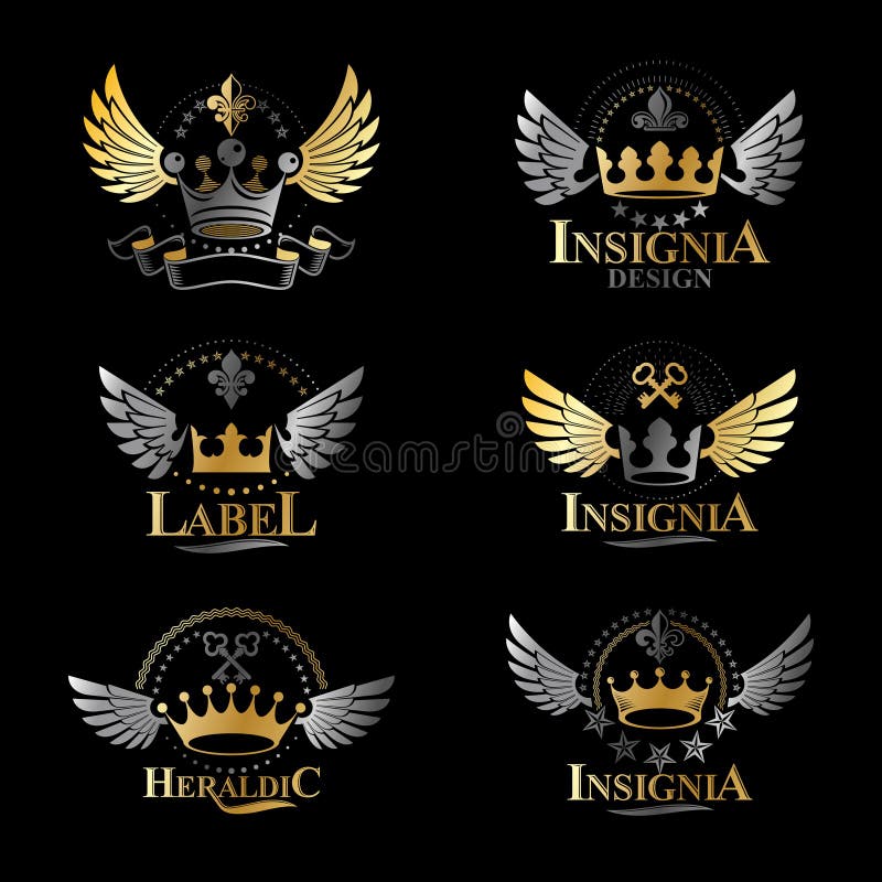 Royal Crowns Emblems Set. Heraldic Vector Design Elements Stock Vector ...