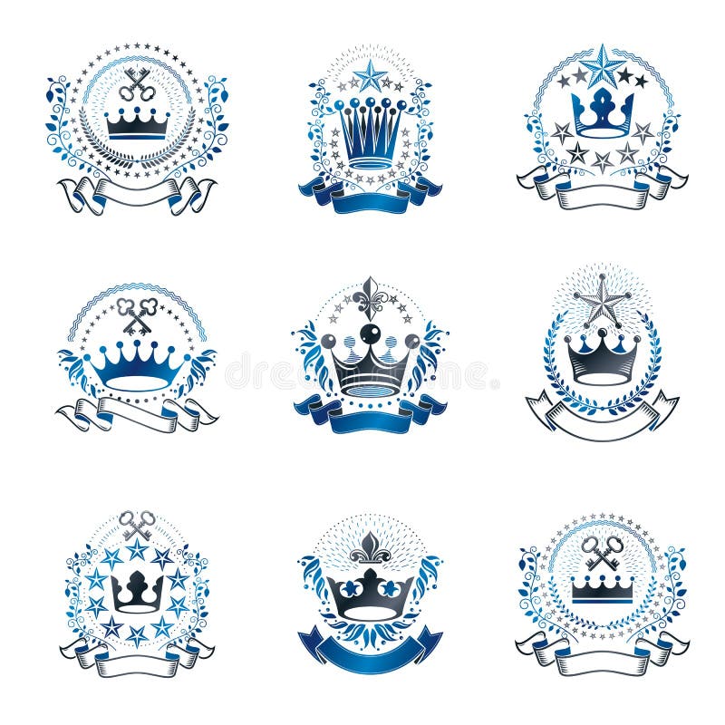 Royal Crowns Emblems Set. Heraldic Vector Design Elements Collection ...